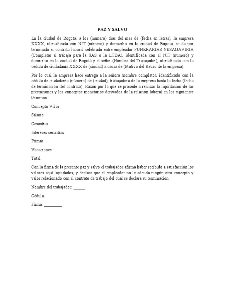 .Paz y Salvo Terminacion de Contrato | PDF