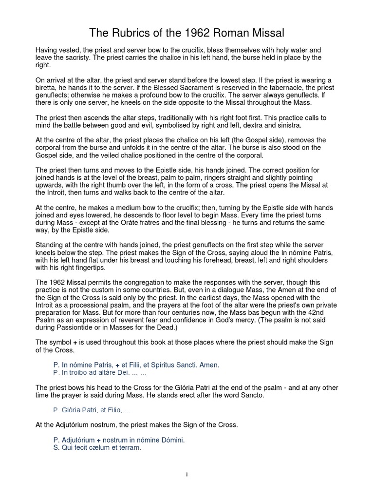 The Rubrics of The 1962 Roman Missal | PDF | Mass (Liturgy) | Sacraments