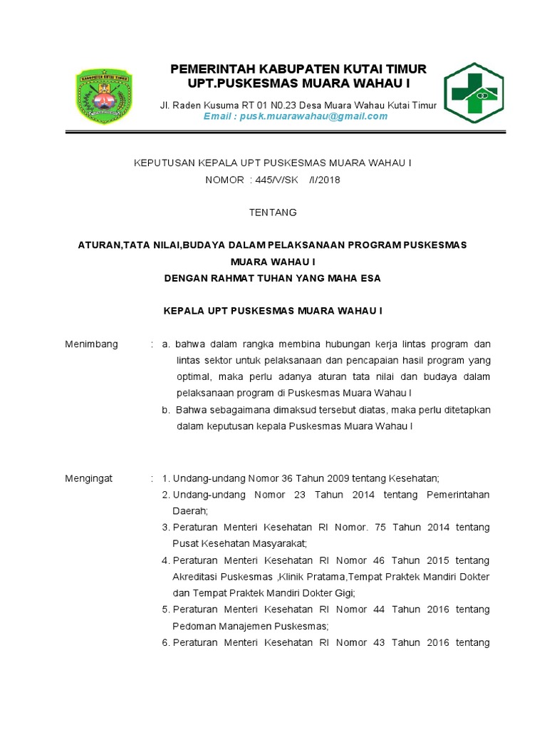 Pemerintah Kabupaten Kutai Timur Upt - Puskesmas Muara Wahau I | PDF