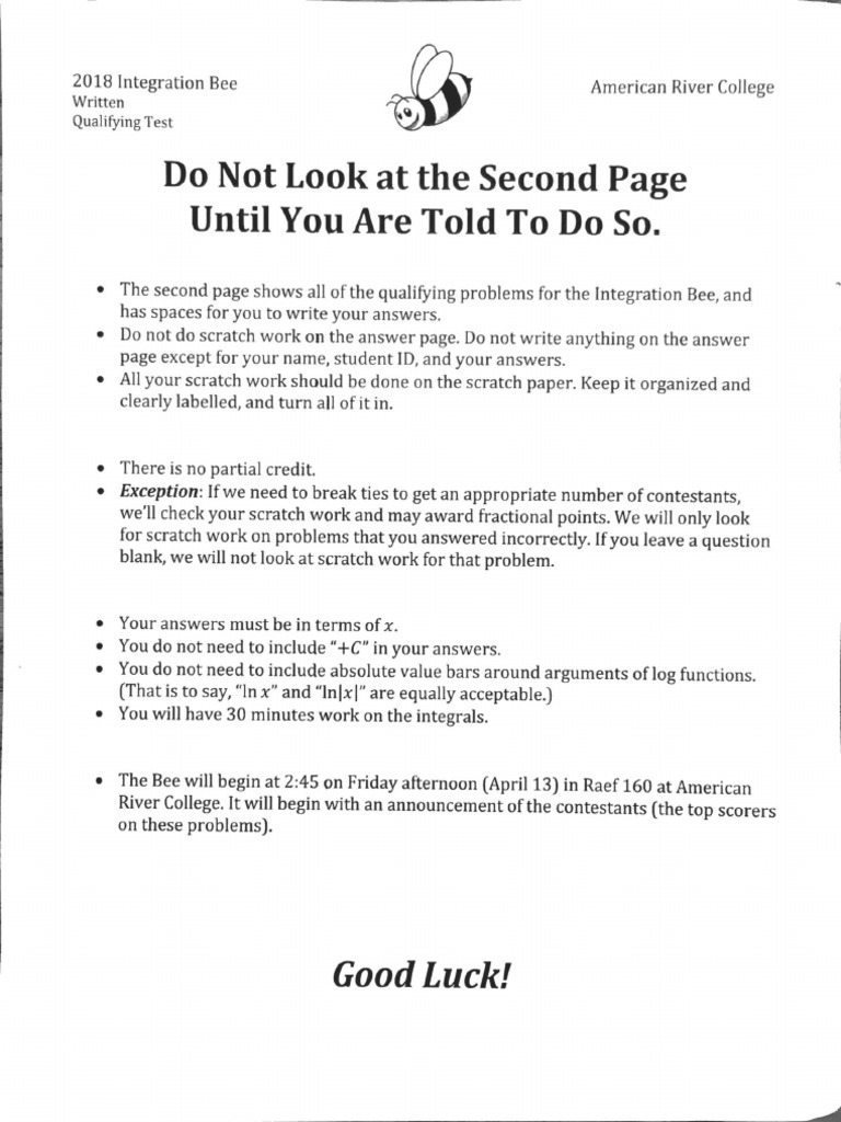 Integral Bee Practice | PDF