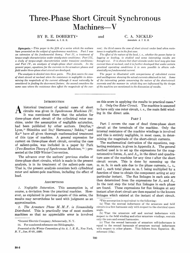 Three-Phase Short Circuit in Synchronous Machines | PDF | Inductance ...