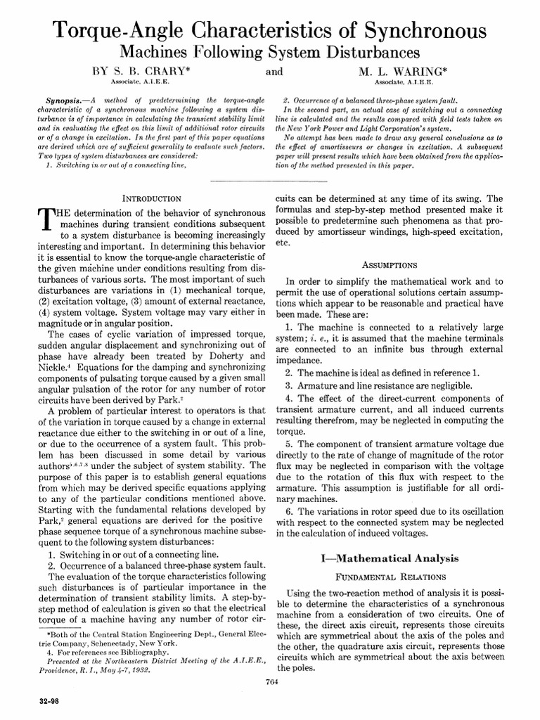 Torque-Angle Characteristics of Synchronous Machines Following ...