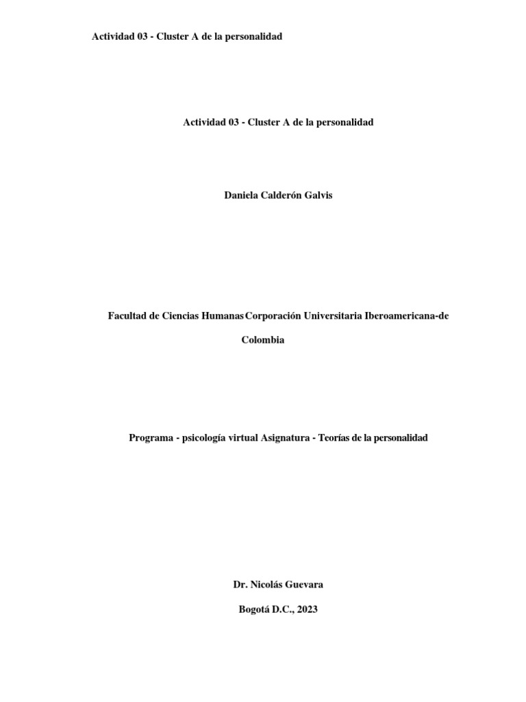 Actividad 03 - Cluster A de La Personalidad | PDF