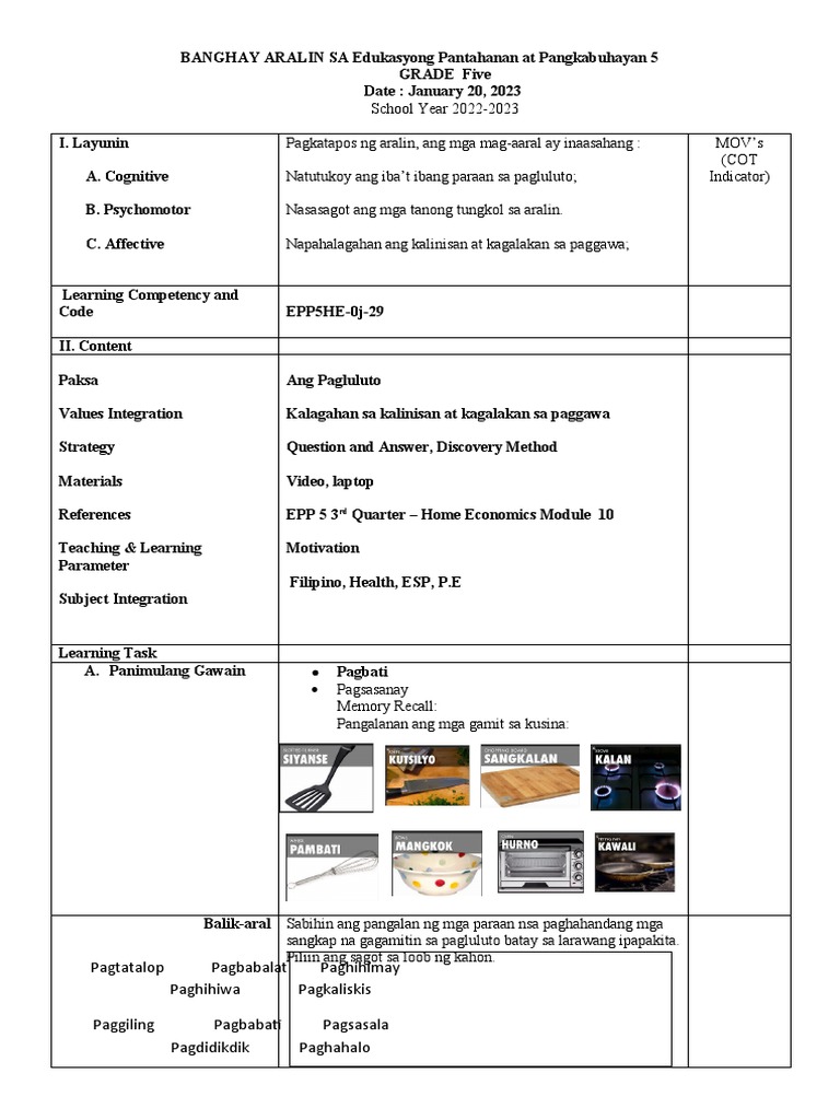 DLP - Cot - Epp5 - Pagluluto .1 | PDF