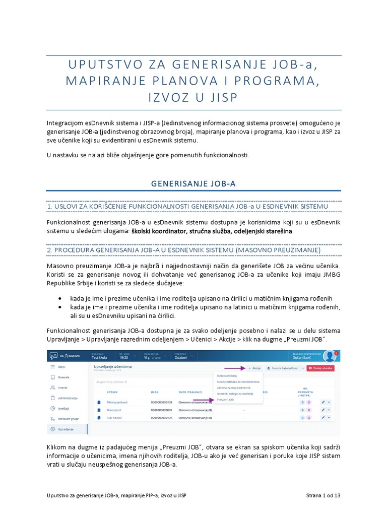 Uputstvo Za Generisanje JOB-a, Mapiranje PIP-a I Izvoz U JISP | PDF