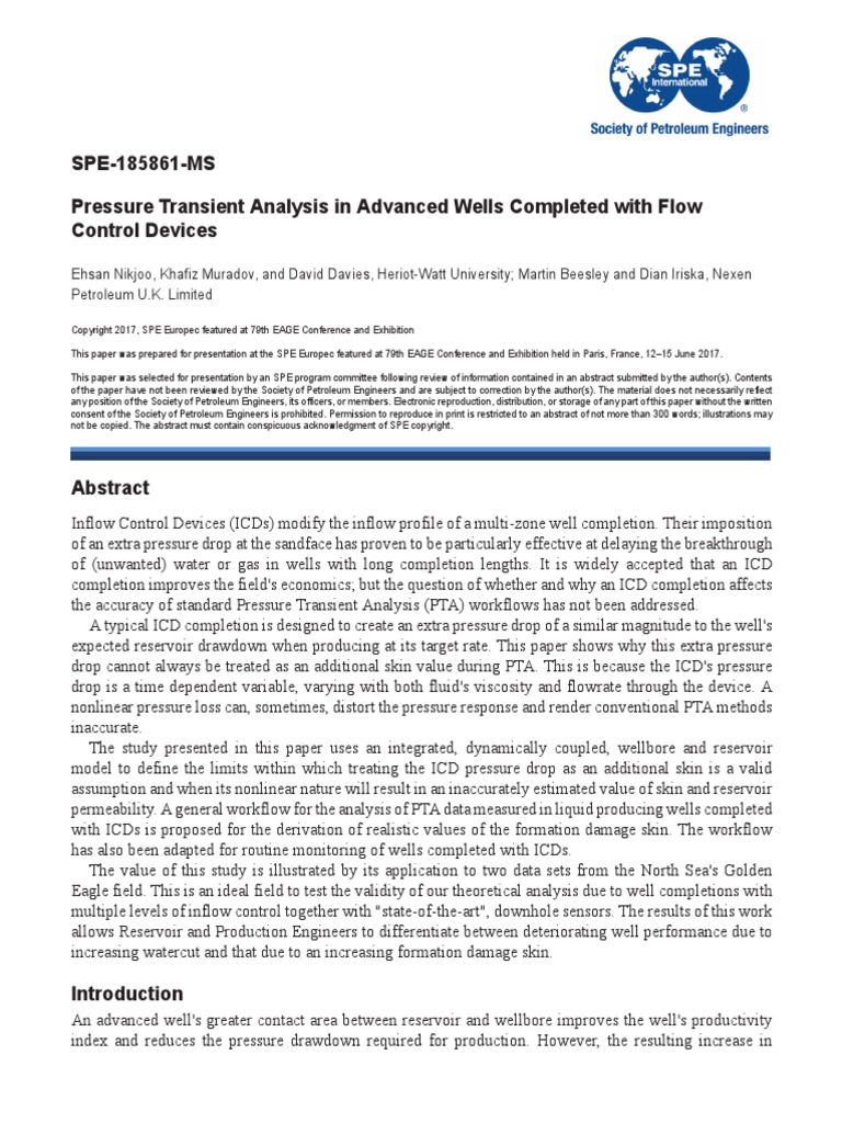 SPE-185861-MS Pressure Transient Analysis in Advanced Wells Completed ...