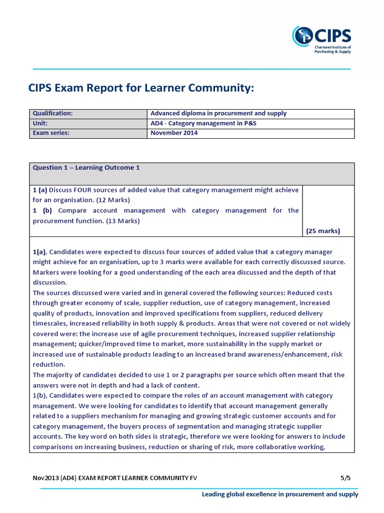 CIPS Exam Report For Learner Community | PDF | Procurement | Business