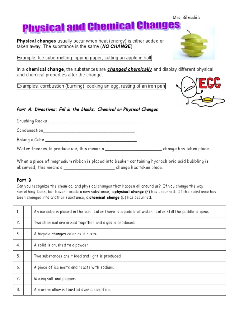 Physicaland Chemical Changes Worksheet | PDF | Breads | Chemical Substances