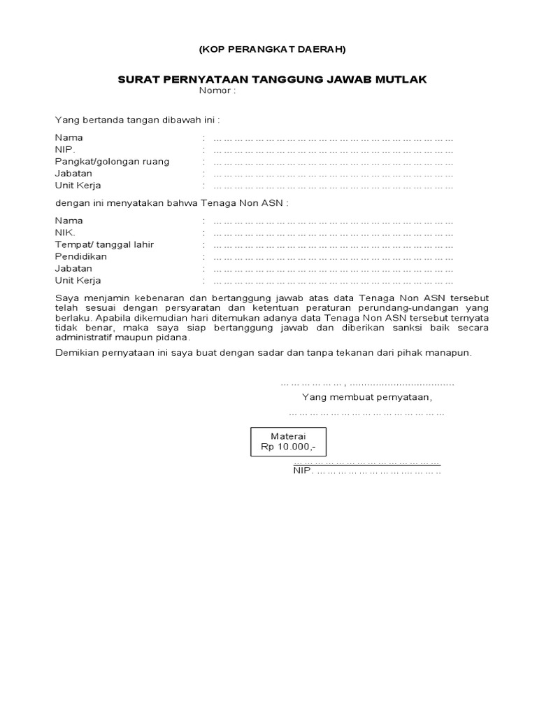 CONTOH FORMAT SPTJM TENAGA HONORER | PDF