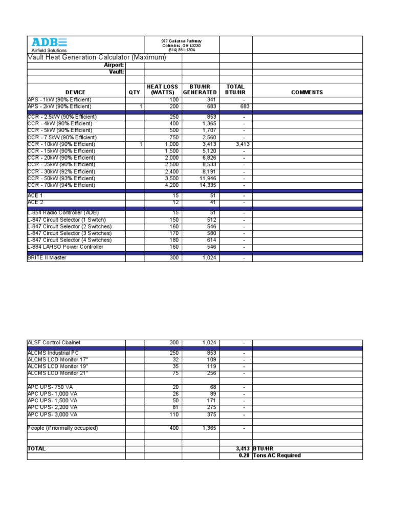 Vault Heat Load Calculator | PDF | Computer Engineering | Physical Sciences