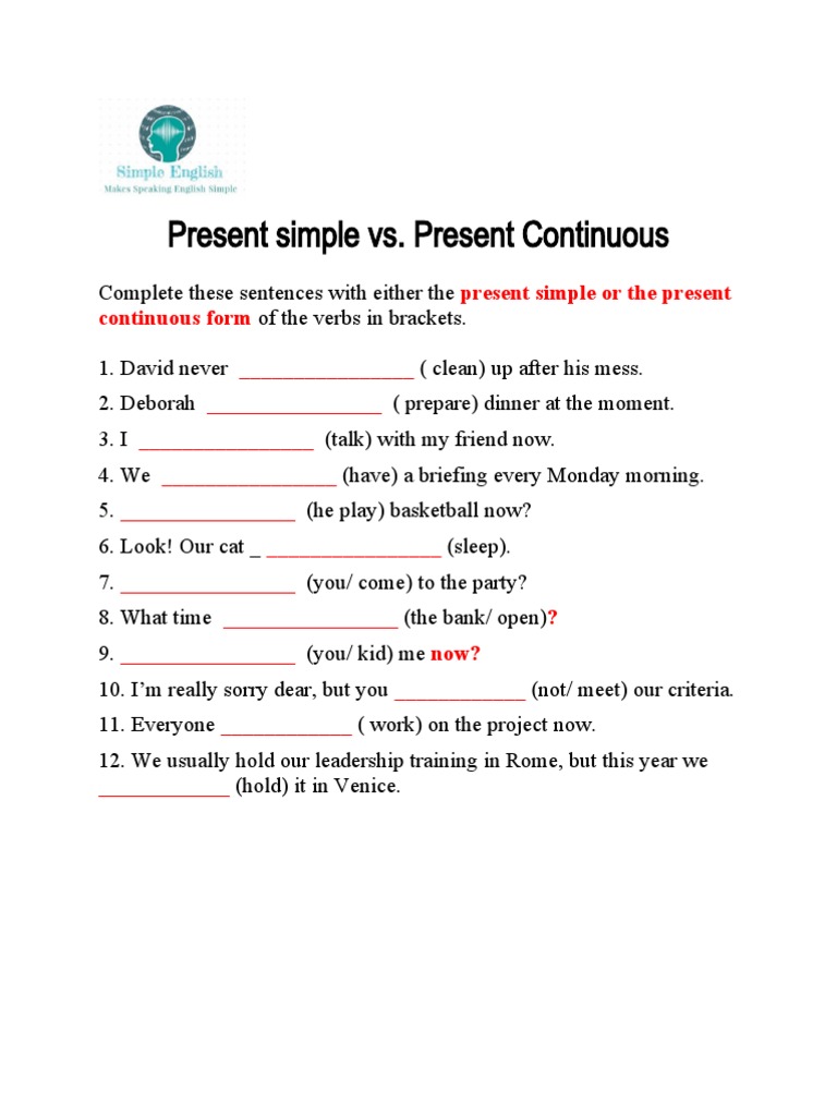 WORKSHEET - Present-Simple-Vs-Present-Continuous | PDF