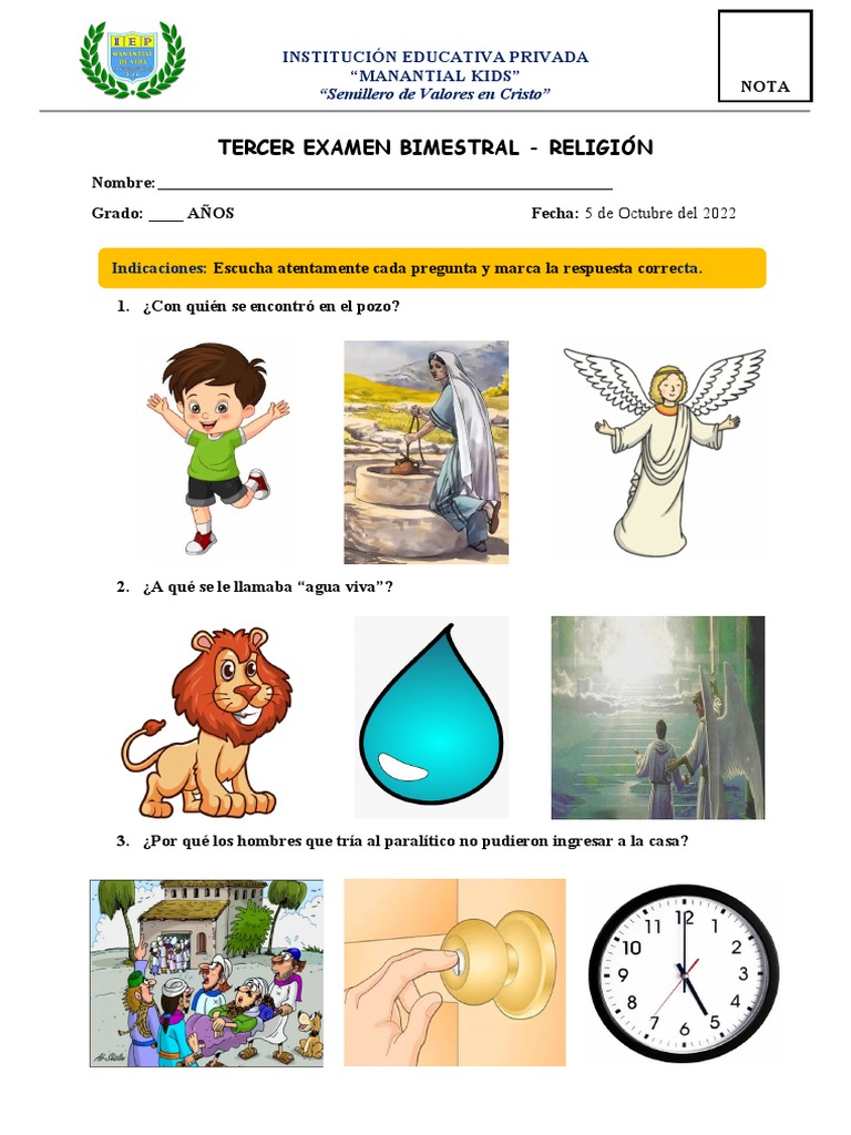 Examen Inicial - Religion | PDF