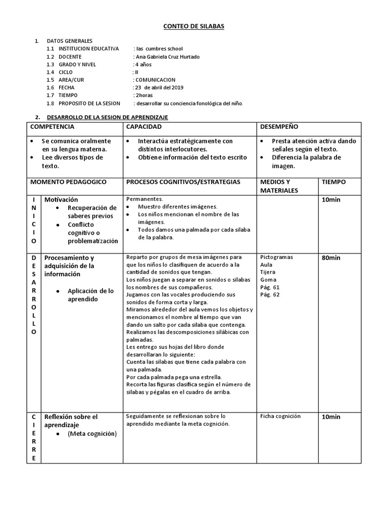Conteo de Silabas | PDF | Sílaba | Aprendizaje