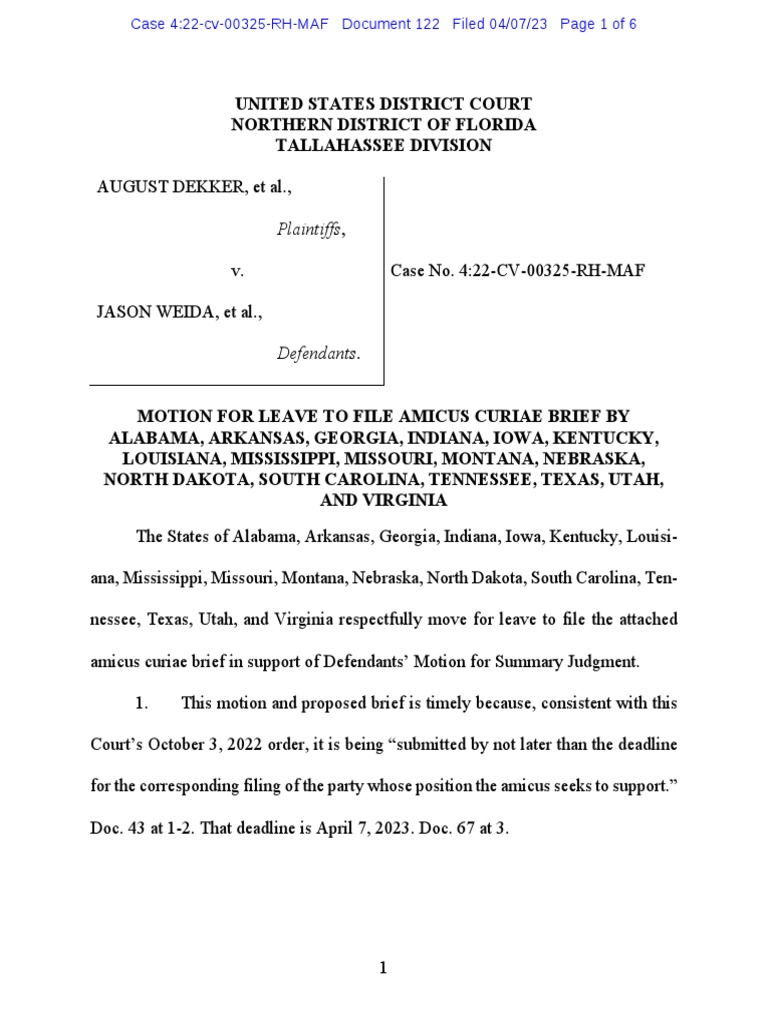 Dekker V Weida Amicus Brief by 17 AGs | PDF | Amicus Curiae | Transgender