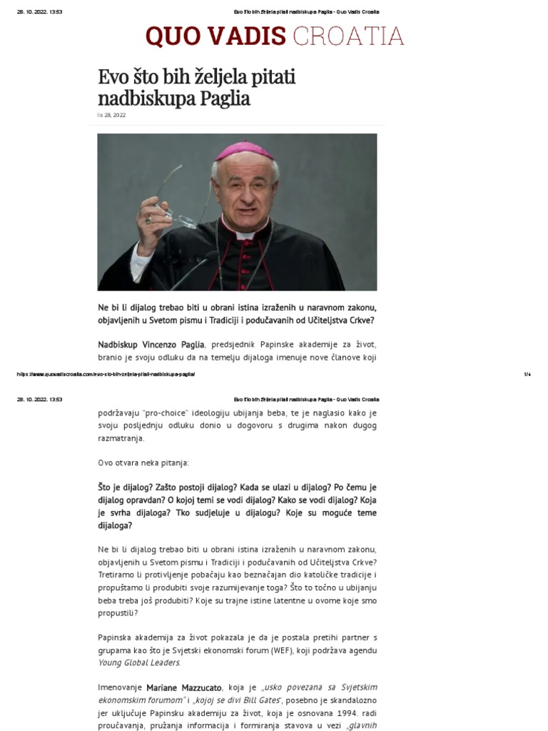Evo Što Bih Željela Pitati Nadbiskupa Paglia | PDF