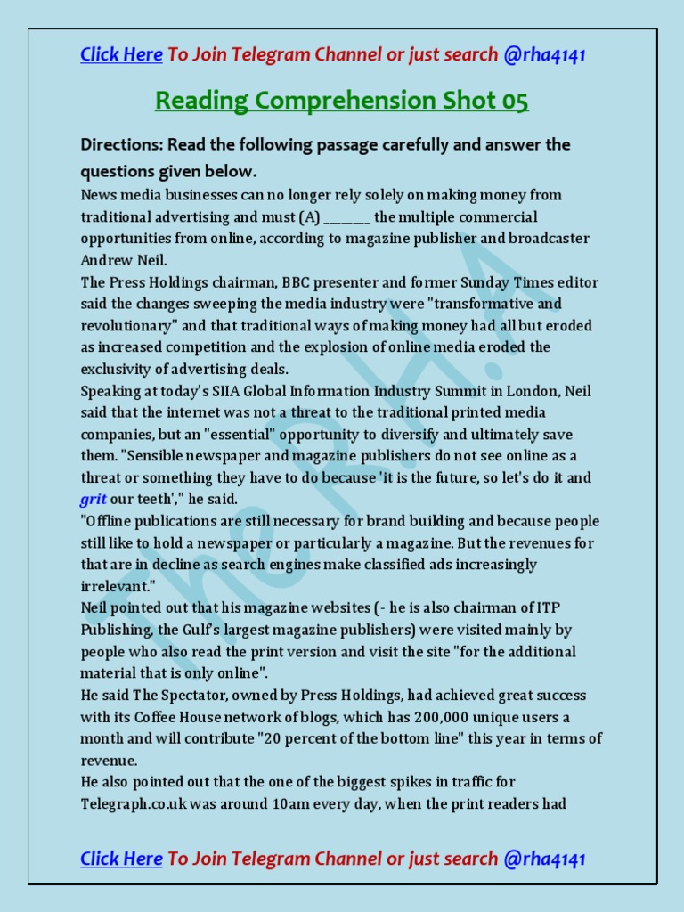 Reading Comprehension Shot 05 | PDF | Mass Media | Newspapers