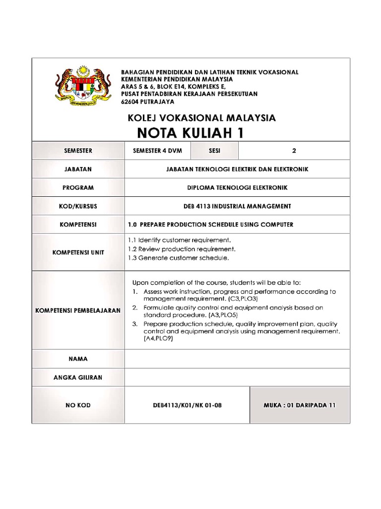 Nota Kuliah 1 | PDF
