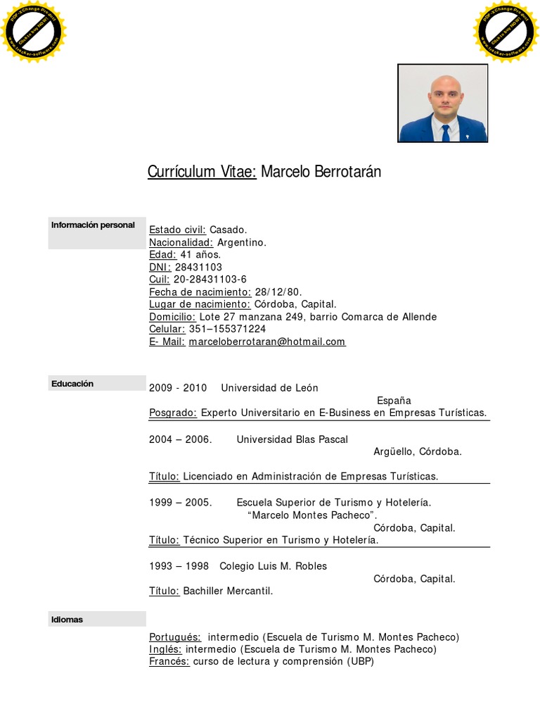 Curriculum Vitae Marcelo Berrotarán - Completo | PDF | Industrias de servicio | Turismo