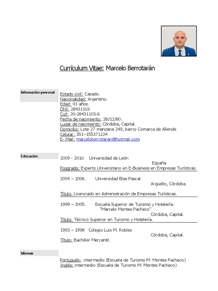 Curriculum Vitae Marcelo Berrotarán - Completo | PDF | Turismo