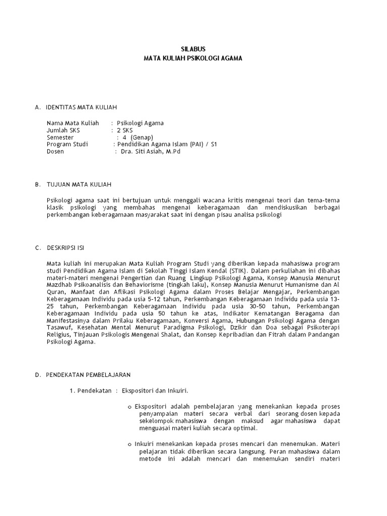 RPS Psikologi Agama | PDF