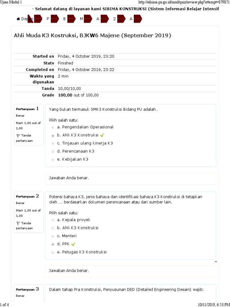 Ujian Modul 1 Undang-Undang, Standar & Peraturan K3 | PDF