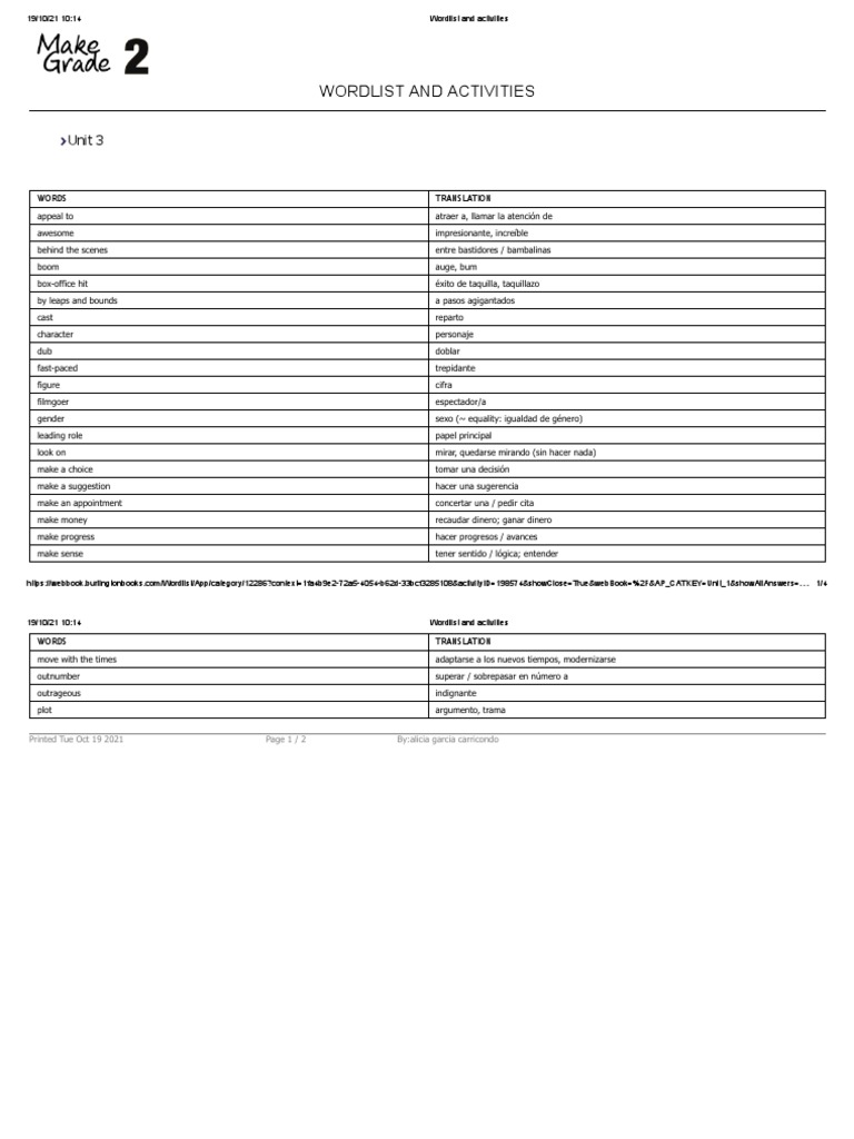Vocabulary Unit 3 2ºbachiller | PDF