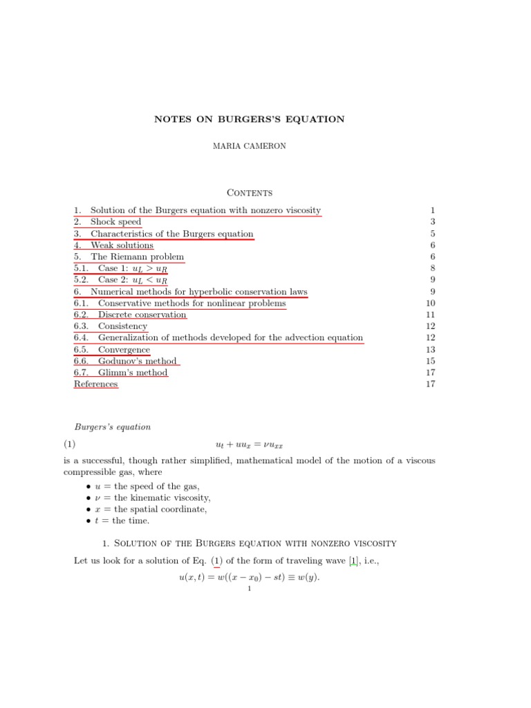 Notes On Burgers Equation | PDF | Function (Mathematics) | Infinity