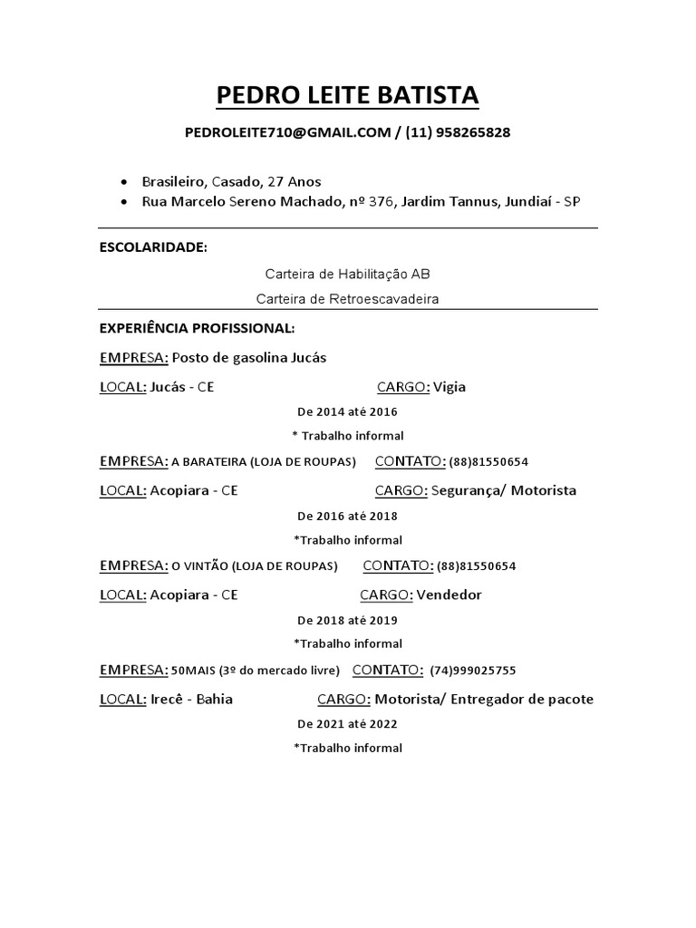 Currículo Pedro | PDF