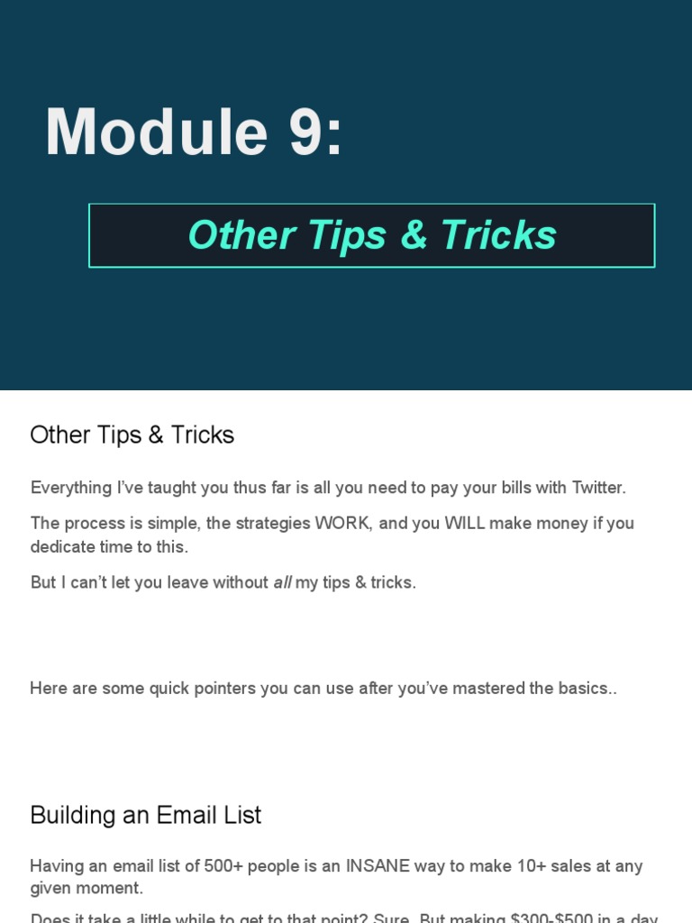 Module 9 - Other Tips & Tricks | PDF | Business Economics | Mass Media