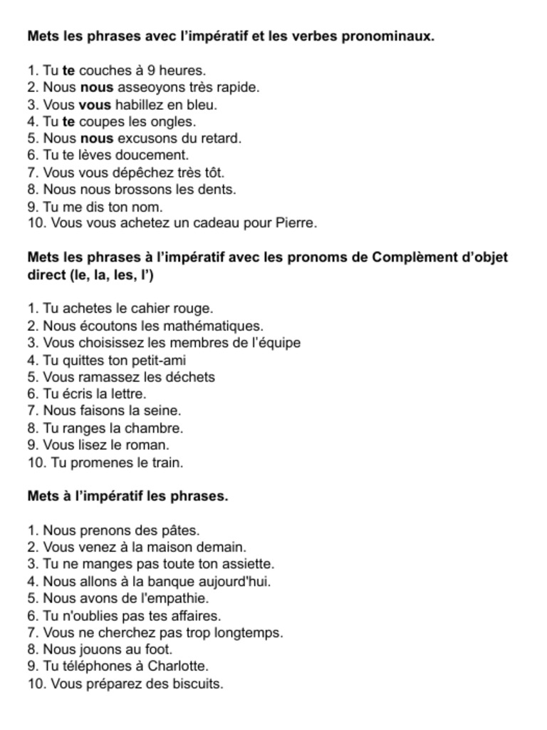 Transformez en impératif ! | PDF