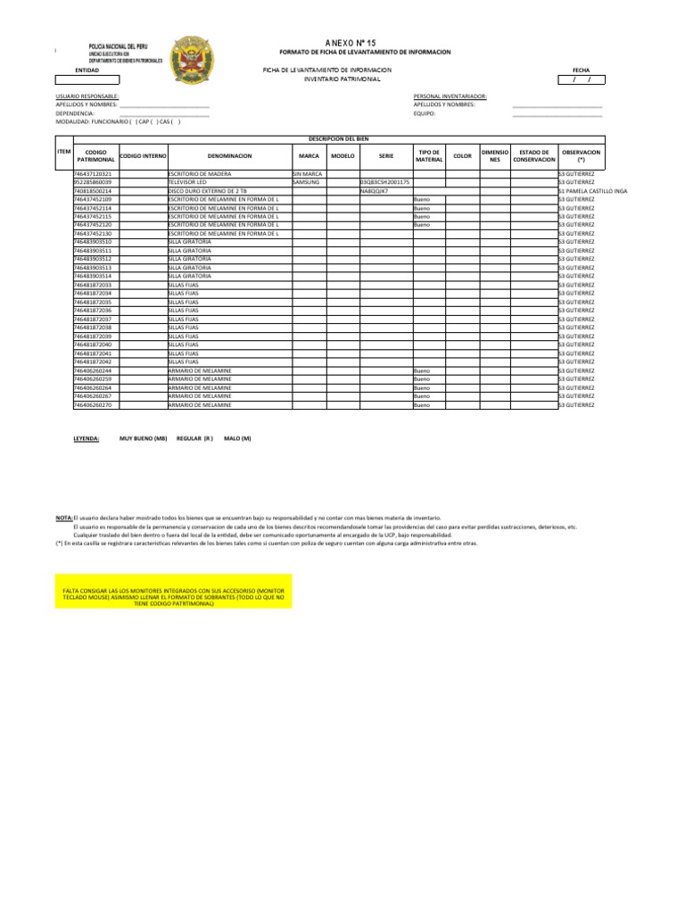 Anexo #15: Formato de Ficha de Levantamiento de Informacion | PDF | Informática | Hardware de la ...