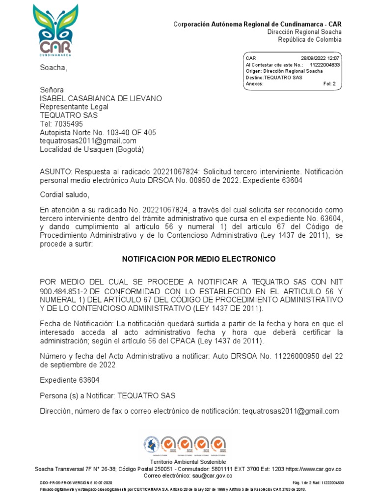 Tequatro Sas Con Nit 900.484.851-2 | PDF | Gobierno