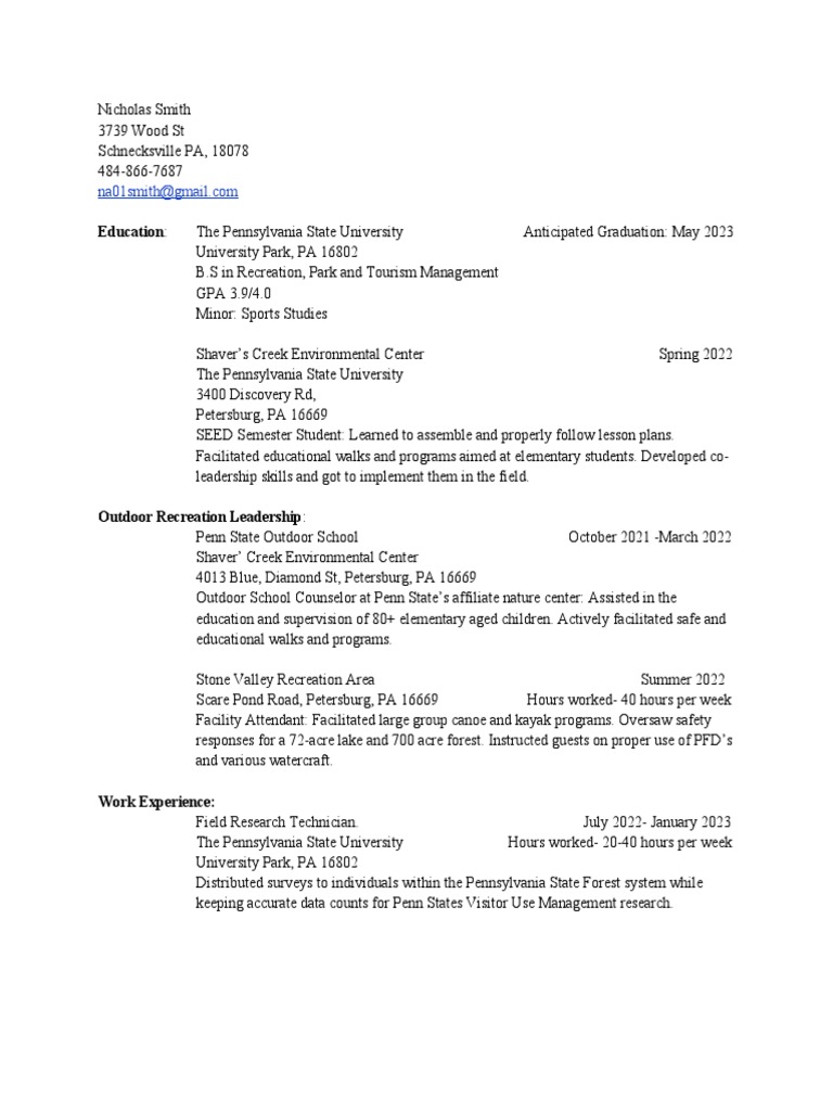 Nicholas Smith Resume 1 | Download Free PDF | Pennsylvania State University