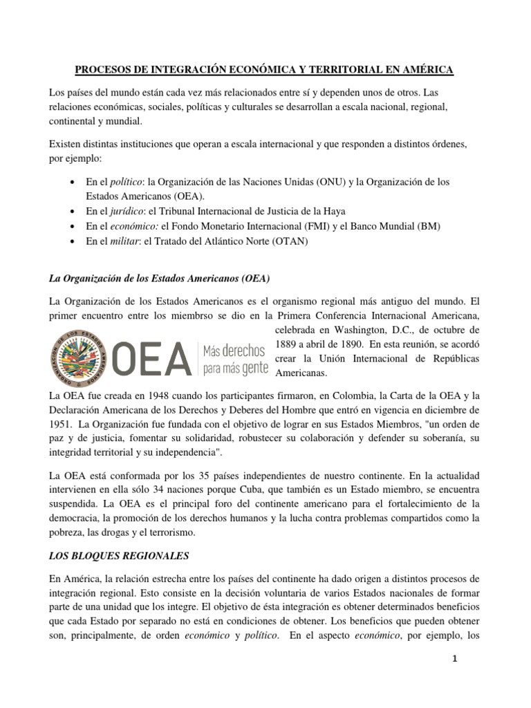 Procesos de Integración Económica y Territorial en América | PDF ...