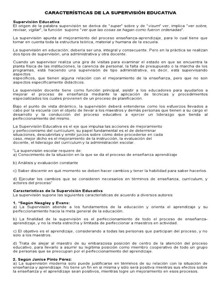 Características de la Supervisión Educativa | PDF | Enseñando | Plan de ...