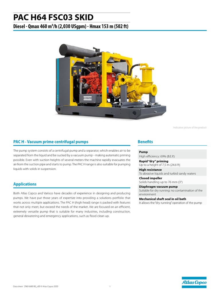 Pac H64 Fsc03 Skid: Diesel - Qmax 460 M /H (2,030 Usgpm) - Hmax 153 M (502 FT) | PDF | Pump ...