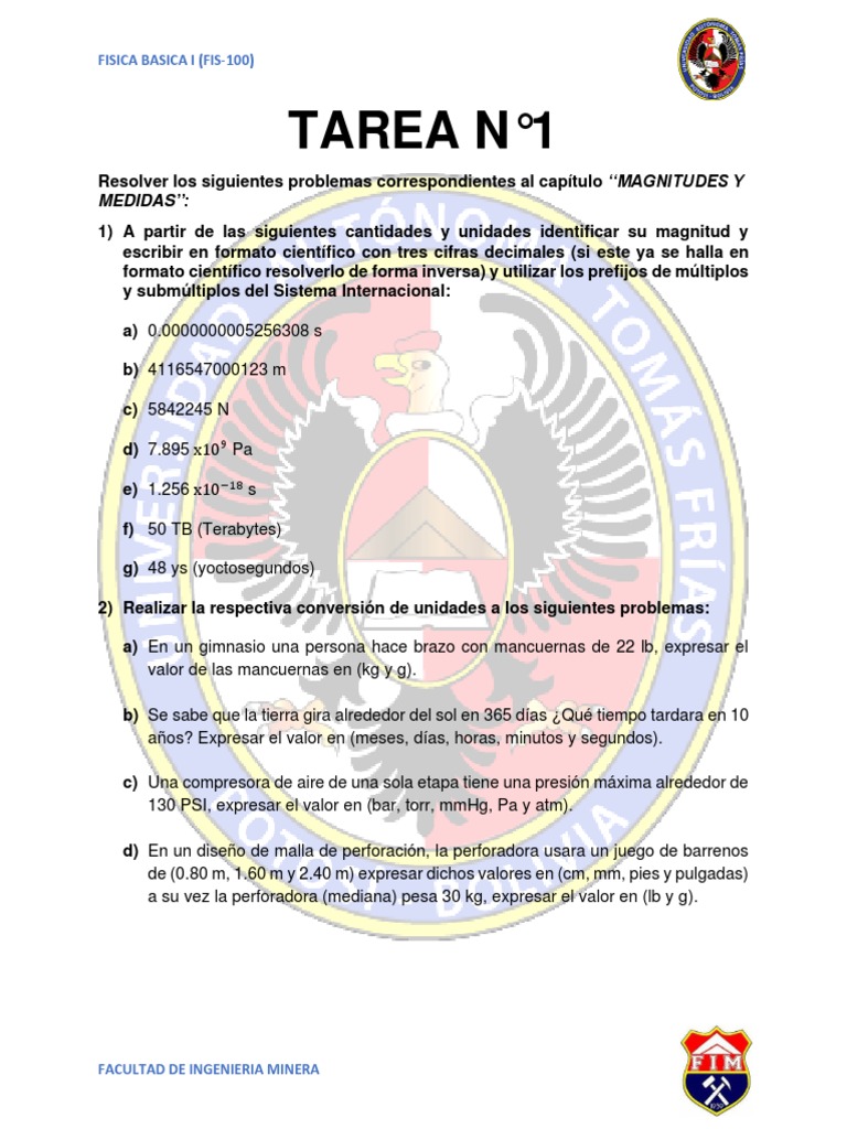 Tarea N°1 Fisica I | PDF | Kilogramo | Metrología