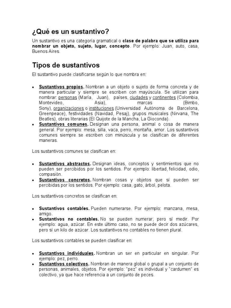 Clasificación de Sustantivos y Adjetivos | PDF | Verbo | Adjetivo