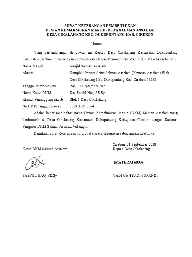 Surat Keterangan Pembentukan DKM | PDF