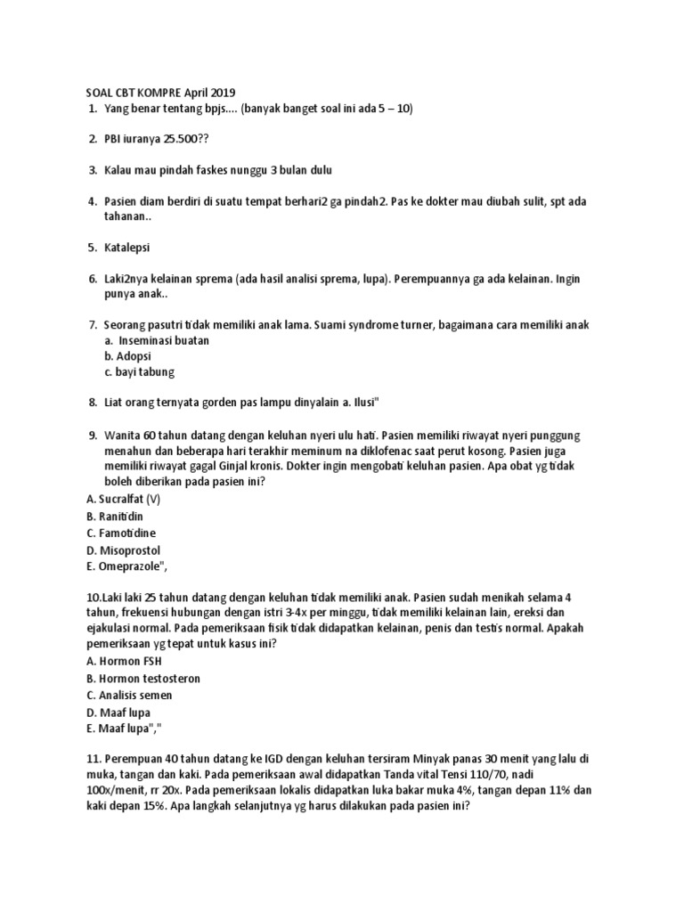 SOAL CBT KOMPRE April 2019 | PDF