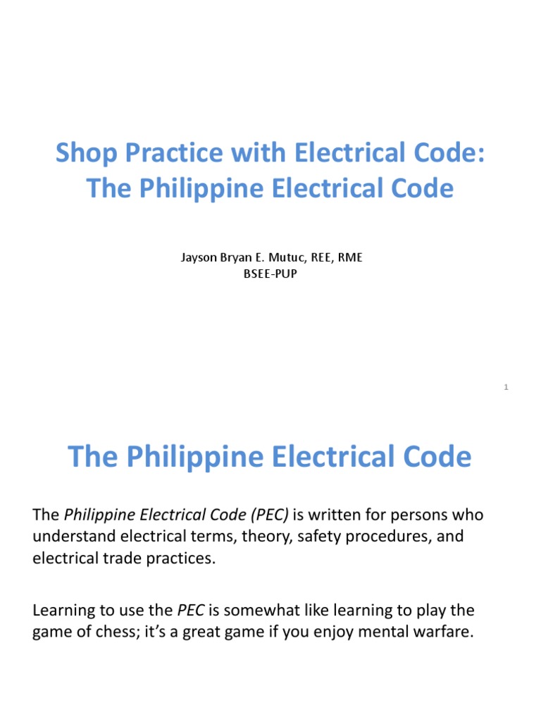 Shop Practice with Electrical Code: Understanding the Philippine Electrical Code | PDF ...