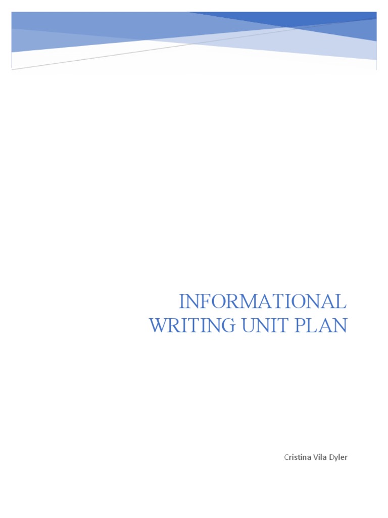 Informational Writing Unit Plan | PDF | Information | Paragraph