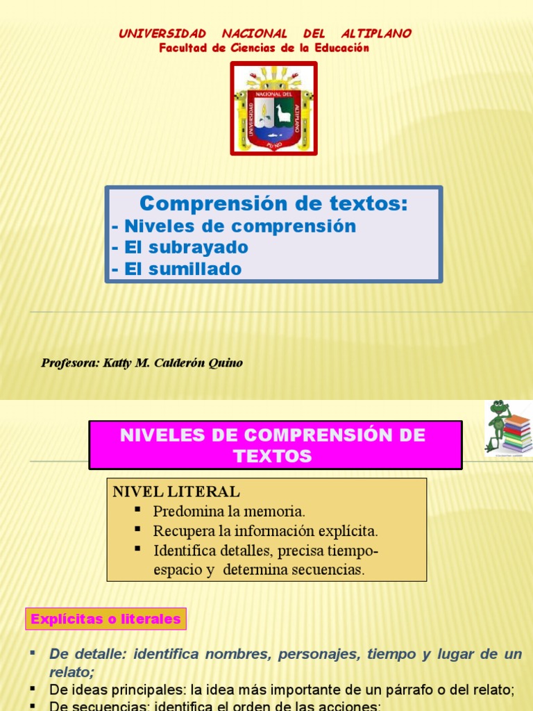 Niveles..subrayado,,sumillado de Comprensión de Textos | PDF ...