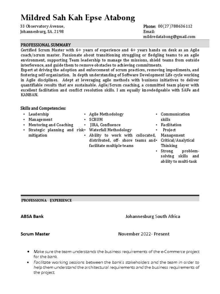 Mildred's 2023 CV | Download Free PDF | Scrum (Software Development) | Agile Software Development