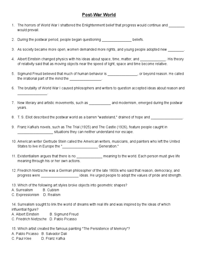 Post-War World - Guided Notes | PDF | Modernism | Great Depression