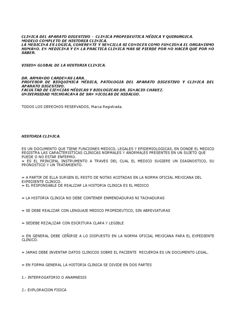 Historia Clinica Completa | PDF | Enfermedades y trastornos ...