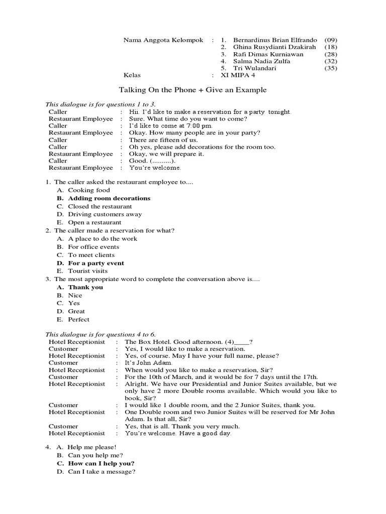 Dialog Telepon Bahasa Sastra Inggris | PDF
