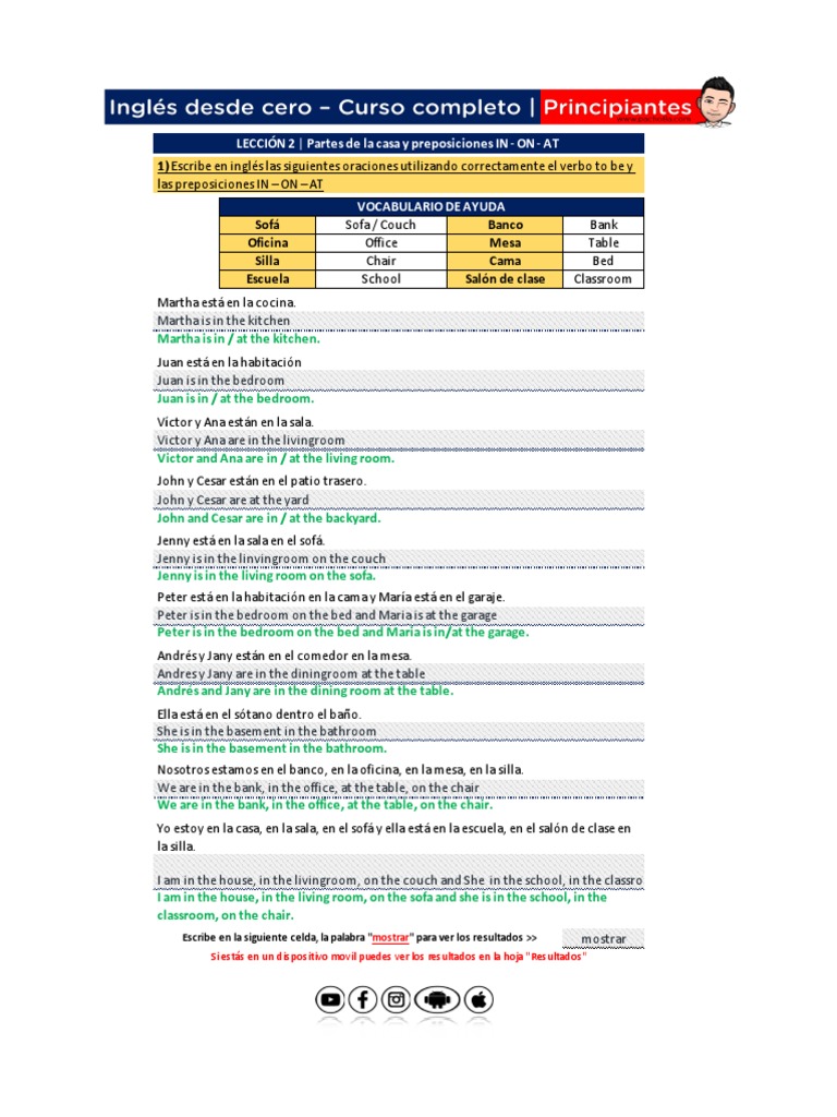 Lección 2 - Partes de La Casa y Preposiciones in On at | PDF | Artes ...