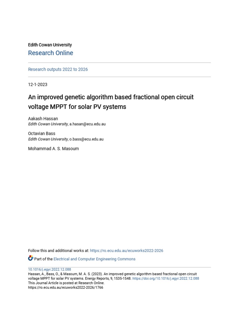 An Improved Genetic Algorithm Based Fractional Open Circuit Volta Pdf Photovoltaics Solar
