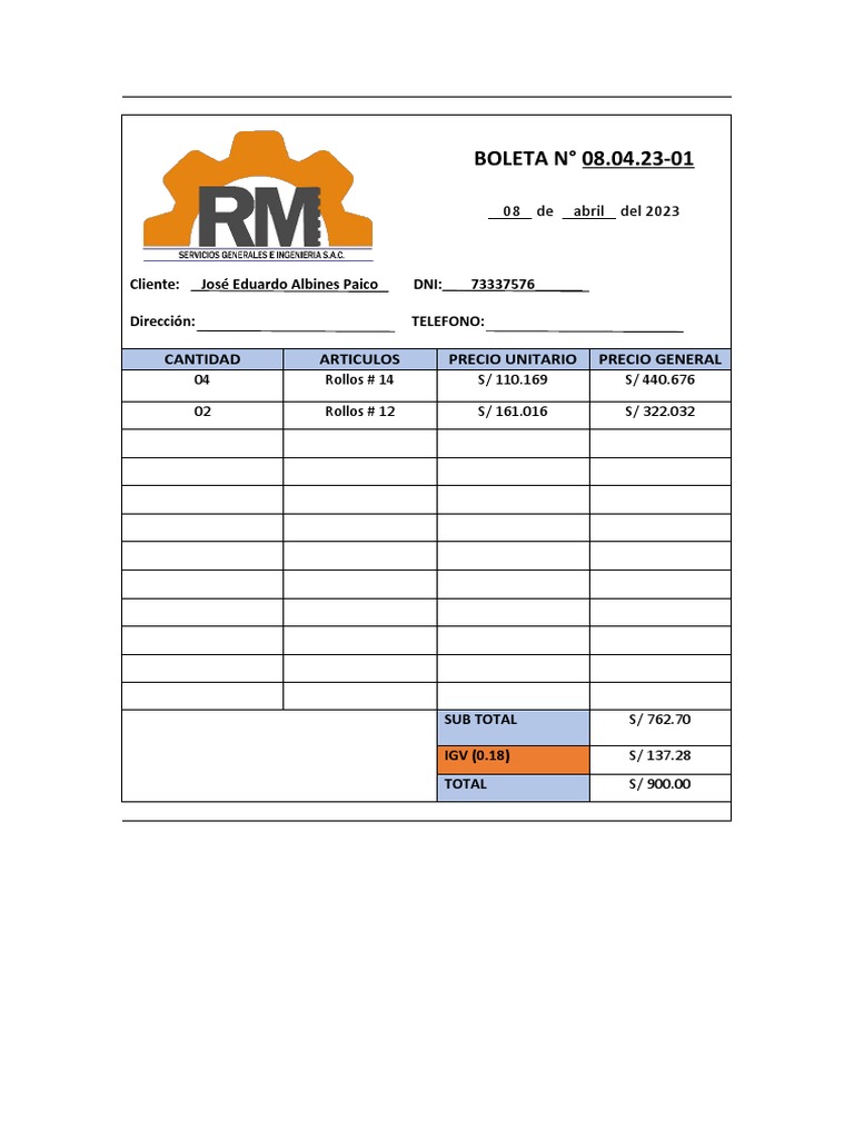 Formato Boletas | PDF